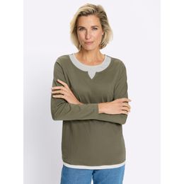 2-in-1-Langarmshirt Classic Basics "Langarm-Shirt", Damen, Gr. 56, oliv, 100% Baumwolle, gemustert, mehrfarbig, Rundhals, Shirts