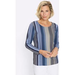 Langarmshirt Classic Basics "Langarm-Shirt", Damen, Gr. 48, jeansblau, eisblau, gestreift, 100% Baumwolle, gemustert, gestreift, mehrfarbig, Rundhals, Shirts Langarmshirt