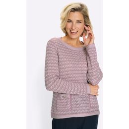 Rundhalspullover Classic Basics "Pullover", Damen, Gr. 56, mauve, ecru, gemustert, 100% Polyacryl, unifarben, Pullover Rundhalspullover