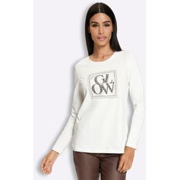 Langarmshirt Heine "Langarm-Shirt", Damen, Gr. 50, ecru, 95% Baumwolle, 5% Elasthan, bedruckt, gemustert, mehrfarbig, Rundhals, Shirts Langarmshirt