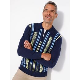 Polokragenpullover CLASSIC "Polopullover", Herren, Gr. 52, marine, zitrone, gemustert, 100% Polyacryl, gemustert, mehrfarbig, Pullover
