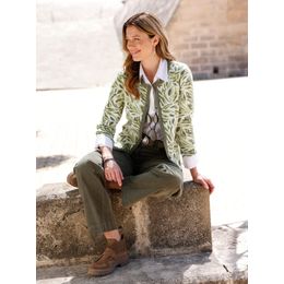 Jacquardstrickjacke Inspirationen, Damen, Gr. 54, khaki, ecru, gemustert, 50% Viskose, 25% Polyester, 25% Polyamid, gebl&uuml;mt, gemustert, mehrfarbig, Strickjacken