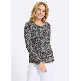 Langarmshirt Classic Basics "Langarm-Shirt", Damen, Gr. 42, schwarz (schwarz, ecru, bedruckt), 100% Baumwolle, bedruckt, gemustert, Rundhals, Shirts Langarmshirt