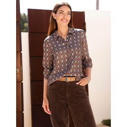Druckbluse Heine, Damen, Gr. 34, braun (schoko, marine, bedruckt), 100% Viskose, bedruckt, gemustert, mehrfarbig, Blusen Druckbluse