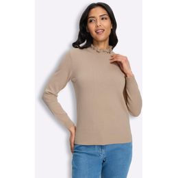 Stehkragenpullover Classic Basics "Stehkragen-Pullover", Damen, Gr. 56, beige, 100% Polyacryl, unifarben, Pullover Stehkragenpullover