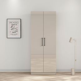 Kleiderschrank OTTO HOME "Sylt Schlafzimmerschrank Garderobe Schrank hochglanz", sandgrau, B:80cm H:200cm T:52cm, FSC-zertifizierter Holzwerkstoff, Schr&auml;nke, Kleiderschrank, Dreht&uuml;renschrank mit perfekter Innenausstattung, Breite 80cm