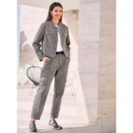 Hosenanzug Heine, Damen, Gr. 50, Normalgr&ouml;&szlig;en, schwarz, wei&szlig;, gemustert, 81% Polyester, 13% Baumwolle, 6% Wolle, Anz&uuml;ge Hosenanzug