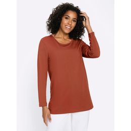 Longshirt Classic Basics "Langarm-Shirt", Damen, Gr. 52, braun (rostrot), 100% Baumwolle, unifarben, Rundhals, Shirts Longshirt