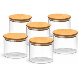 Vorratsglas Van Well "Vorratsdose Ella, 6 St&uuml;ck", transparent, natur, H:8cm &Oslash;:9,5cm, Bambus, Glas, Lebensmittelaufbewahrungsbeh&auml;lter, mit Bambusdeckel
