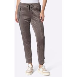 Jogger Pants Heine, Damen, Gr. 48, Normalgr&ouml;&szlig;en, dunkeltaupe, 90% Polyester, 10% Elasthan, unifarben, Hosen