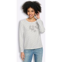 Langarmshirt Heine "Shirt", Damen, Gr. 50, grau, geringelt, 95% Viskose, 5% Elasthan, bedruckt, gebl&uuml;mt, gemustert, gestreift, Rundhals, Shirts Langarmshirt