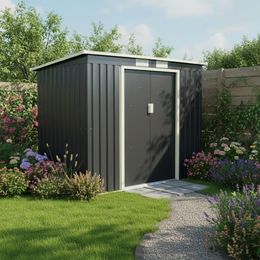 Ger&auml;tehaus Konifera "Gartenhaus "Max" aus langlebigem Metall", grau (anthrazit), Stahlblech, Ger&auml;teh&auml;user, inklusive Fundamentrahmen
