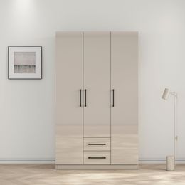 Kleiderschrank OTTO HOME "Sylt Schlafzimmerschrank Garderobe Schrank hochglanz", sandgrau, B:120cm H:200cm T:52cm, FSC-zertifizierter Holzwerkstoff, Schr&auml;nke, Kleiderschrank, Dreht&uuml;renschrank mit perfekter Innenausstattung, Breite 120cm