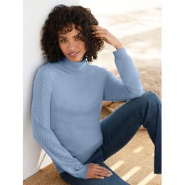 Rollkragenpullover Heine "Rollkragen-Pullover", Damen, Gr. 40, bleu, 50% Viskose, 28% Polyester, 22% Polyamid, unifarben, Pullover Rollkragenpullover