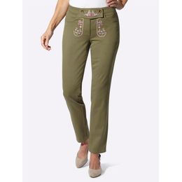 Trachtenjeans Classic Basics, Damen, Gr. 19, Kurzgr&ouml;&szlig;en, oliv, 98% Baumwolle, 2% Elasthan, gebl&uuml;mt, gemustert, mehrfarbig, lang, Jeans