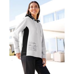 Sweatshirt Heine, Damen, Gr. 40, hellgrau, ecru, bedruckt, 82% Baumwolle, 18% Polyester, gemustert, mehrfarbig, V-Ausschnitt, Sweatshirts Sweatshirt