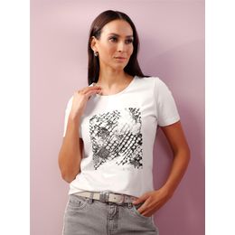 T-Shirt Heine "T-Shirt", Damen, Gr. 50, ecru, 95% Baumwolle, 5% Elasthan, bedruckt, gemustert, unifarben, Rundhals, Shirts T-Shirt