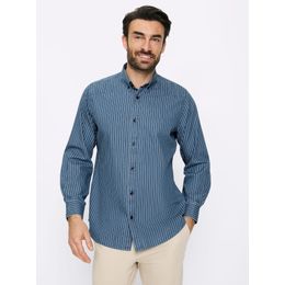 Langarmhemd Marco Donati, Herren, Gr. 47/48, Normalgr&ouml;&szlig;en, blau, stone, gestreift, 100% Baumwolle, gemustert, gestreift, k&ouml;rpernah, Hemden