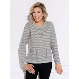 Rundhalspullover Classic Basics "Pullover", Damen, Gr. 56, steingrau, ecru, gemustert, 100% Polyacryl, unifarben, Pullover Rundhalspullover