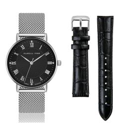 Quarzuhr ISABELLA FORD "SFA7-1", silber, schwarz croco, Armbanduhren, Damen, Quarzuhr