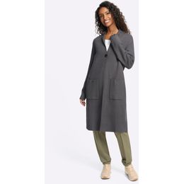 Strickjacke Heine, Damen, Gr. 38, grau (anthrazit, meliert), 50% Viskose, 28% Polyester, 22% Polyamid, unifarben, Strickjacken Strickjacke