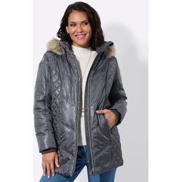 Steppjacke Casual Looks, Damen, Gr. 54, grau (anthrazit), 100% Polyester, Besatz:100% Polyester, Fellimitat:80% Polyacryl, 20% Polyester, Wattierung:100% Polyester, unifarben, Jacken Steppjacke