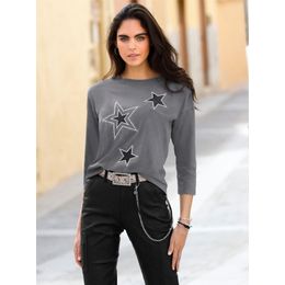 3/4-Arm-Shirt Heine "Shirt", Damen, Gr. 36, anthrazit, 100% Baumwolle, gemustert, Rundhals, Shirts 3/4-Arm-Shirt