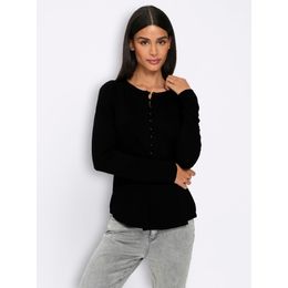 Langarmshirt Heine "Langarm-Shirt", Damen, Gr. 34, schwarz, 95% Viskose, 5% Elasthan, unifarben, Rundhals, Shirts Langarmshirt