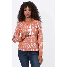 Sweatshirt Casual Looks, Damen, Gr. 42, papaya, wei&szlig;, bedruckt, 50% Baumwolle, 50% Polyester, gemustert, mehrfarbig, Rundhals, Sweatshirts Sweatshirt