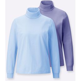 Rollkragenshirt Classic Basics "Rollkragen-Shirt", Damen, Gr. 52, taubenblau, eisblau, 100% Baumwolle, unifarben, Shirts