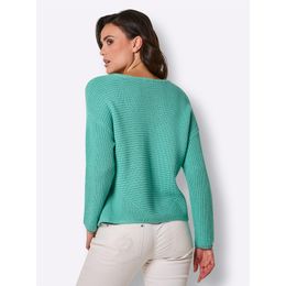 Strickpullover CREATION L PREMIUM "Lyocell-Baumwoll-Pullover", Damen, Gr. 50, gr&uuml;n (blaugr&uuml;n), 70% Lyocell, 30% Baumwolle, unifarben, Pullover Strickpullover