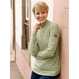 Stehkragenpullover Classic Basics "Stehkragen-Pullover", Damen, Gr. 46, gr&uuml;n (schilf, meliert), 100% Polyacryl, gemustert, mehrfarbig, meliert, Pullover Stehkragenpullover