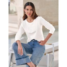 Langarmshirt Heine "Shirt", Damen, Gr. 50, ecru, 95% Baumwolle, 5% Elasthan, unifarben, Rundhals, Shirts Langarmshirt