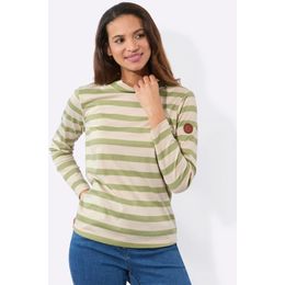 Stehkragenshirt Casual Looks "Stehkragen-Shirt", Damen, Gr. 40, schilf, sand, geringelt, 50% Baumwolle, 50% Modal, gemustert, gestreift, mehrfarbig, Shirts Stehkragenshirt