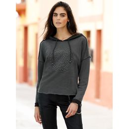 Sweatshirt Heine, Damen, Gr. 40, graphit, 70% Baumwolle, 30% Polyester, unifarben, Sweatshirts Sweatshirt