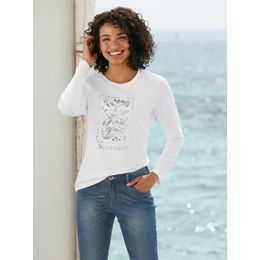 Langarmshirt Heine "Shirt", Damen, Gr. 50, ecru, 95% Baumwolle, 5% Elasthan, gebl&uuml;mt, gemustert, Rundhals, Shirts Langarmshirt