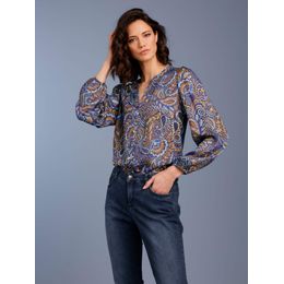 Druckbluse CREATION L PREMIUM, Damen, Gr. 36, taubenblau, ecru, gemustert, 100% Modal, Paisley, bedruckt, gemustert, mehrfarbig, Rundhals, Blusen Druckbluse