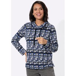 Sweatshirt Casual Looks, Damen, Gr. 54, blau (royalblau, schwarz, bedruckt), 100% Baumwolle, gemustert, mehrfarbig, Sweatshirts Sweatshirt