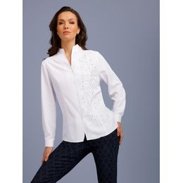 Langarmbluse CREATION L PREMIUM, Damen, Gr. 42, ecru, 70% Modal, 30% Polyester, unifarben, V-Ausschnitt, Blusen