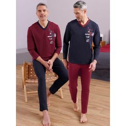 w&auml;schepur Schlafanzug W&Auml;SCHEPUR, Herren, Gr. 52/54, dunkelrot, bedruckt, marine, bedruckt, 100% Baumwolle, Homewear-Sets Schlafanzug