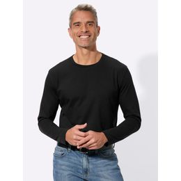 Langarmshirt "Rundhals-Shirt", Herren, Gr. 44/46, schwarz, 100% Baumwolle, unifarben, Rundhals, Shirts Langarmshirt