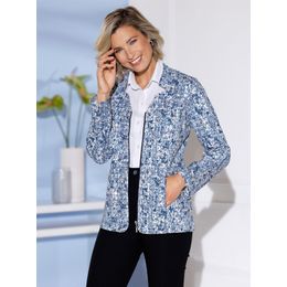 Jackenblazer Classic Basics "Blazer", Damen, Gr. 40, eisblau, marine, gemustert, 100% Baumwolle, Blazer
