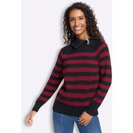 Strickpullover Heine "Ringel-Pullover", Damen, Gr. 34, rot (schwarz, kirsche, geringelt), 50% Baumwolle, 50% Polyacryl, gemustert, gestreift, Pullover Strickpullover
