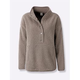 Fleeceshirt Heine "Fleece-Shirt", Damen, Gr. 50, taupe, 100% Polyester, unifarben, Shirts