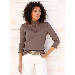 3/4-Arm-Shirt Heine "Shirt", Damen, Gr. 34, braun (dunkeltaupe), 95% Baumwolle, 5% Elasthan, unifarben, Shirts 3/4-Arm-Shirt