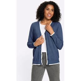 Strickjacke Classic Basics, Damen, Gr. 40, jeansblau, ecru, 100% Baumwolle, unifarben, Strickjacken Strickjacke