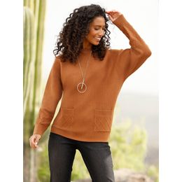 Strickpullover Heine "Pullover", Damen, Gr. 38, cognac, 50% Viskose, 28% Polyester, 22% Polyamid, unifarben, Pullover Strickpullover