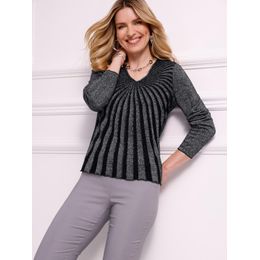 V-Ausschnitt-Pullover Classic Basics "Langarm-Pullover", Damen, Gr. 38, schwarz, silberfarben, 87% Polyacryl, 8% Polyester, 5% metallisierte Fasern, unifarben, Pullover
