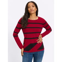 Strickpullover Heine "Pullover", Damen, Gr. 38, rot, schwarz, gemustert, 50% Baumwolle, 50% Polyacryl, gemustert, gestreift, Pullover Strickpullover
