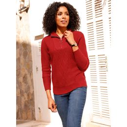 Strickpullover Classic Basics "Troyer-Pullover", Damen, Gr. 44, rot, 100% Polyacryl, unifarben, Pullover Strickpullover